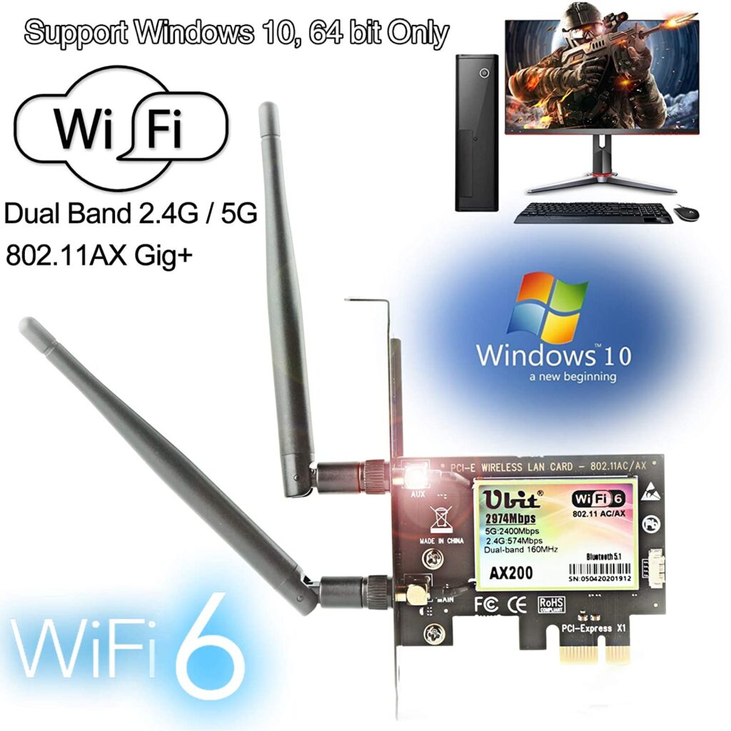 WiFi 6 Card for PCIe Up to 3000Mbps with BT 5.1 Intel AX200 Chip 802 ...
