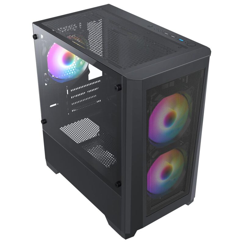 CIT Level 2 Black Micro-ATX Mesh PC Gaming Case with 3 x 120mm RGB ...