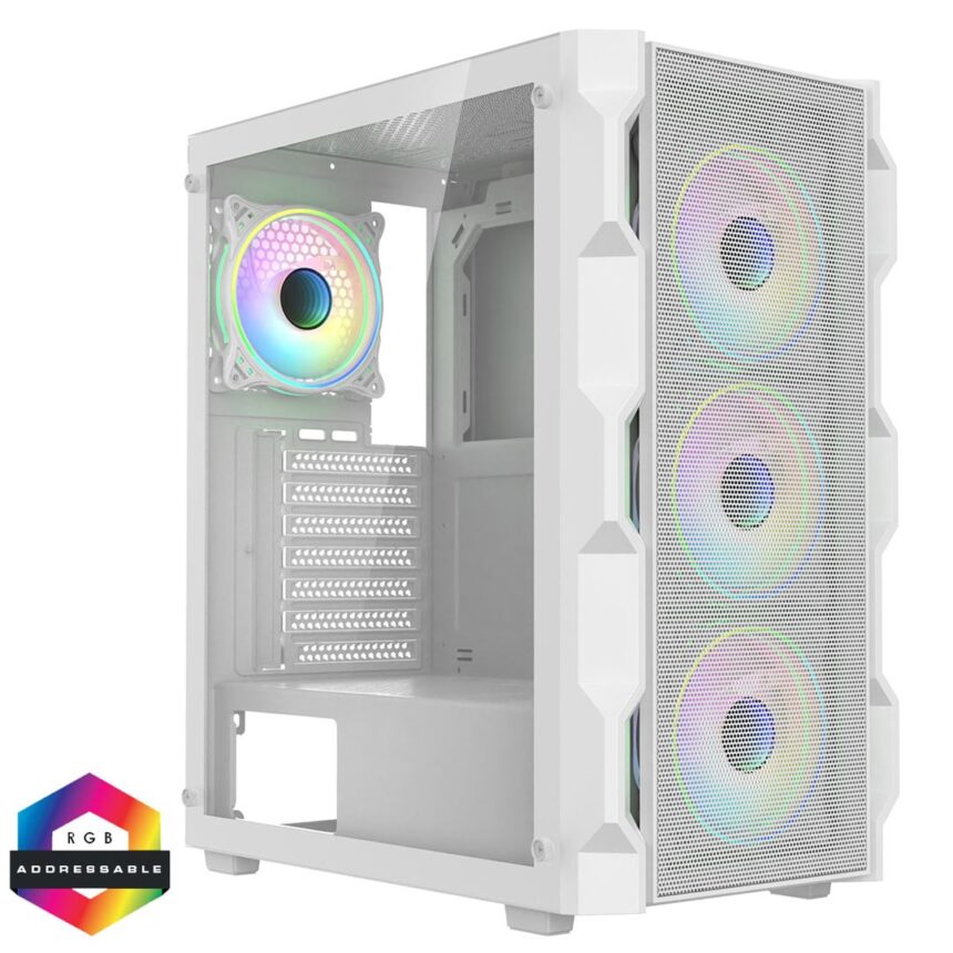 CIT Neo ATX Gaming Case White 6 Port Hub PWM & 4x ARGB CiT Tornado Dual-Ring Infinity Fans. – PC ...